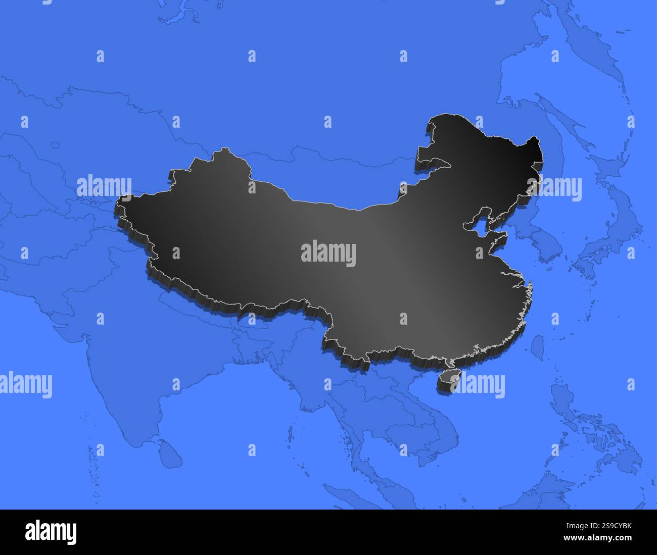 Map of China and nearby countries, China as a black piece Stock Vector ...