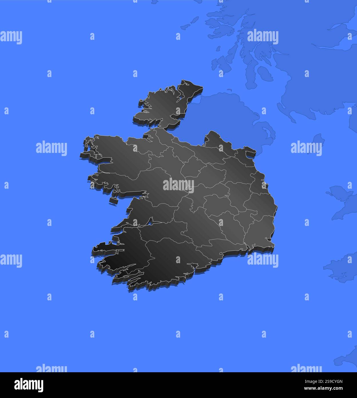 Map of Ireland and nearby countries, Ireland as a black piece Stock ...