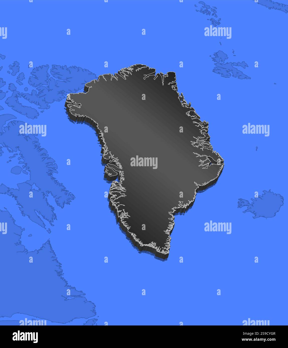 Map of Greenland and nearby countries, Greenland as a black piece Stock ...