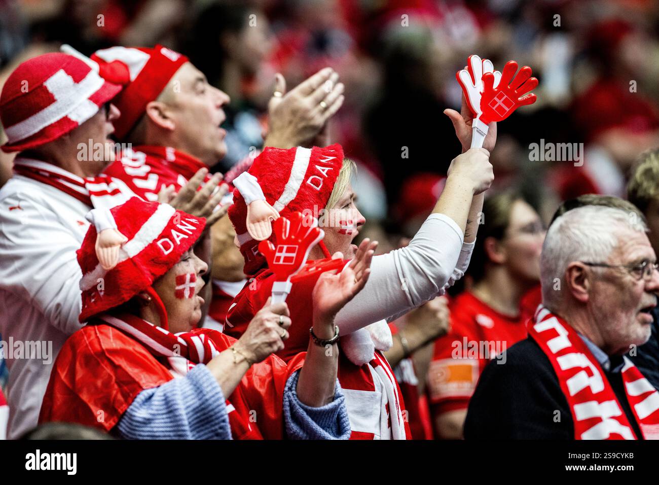 Herning, Denmark. 25th, January 2025. Danish handball fans seen on the ...