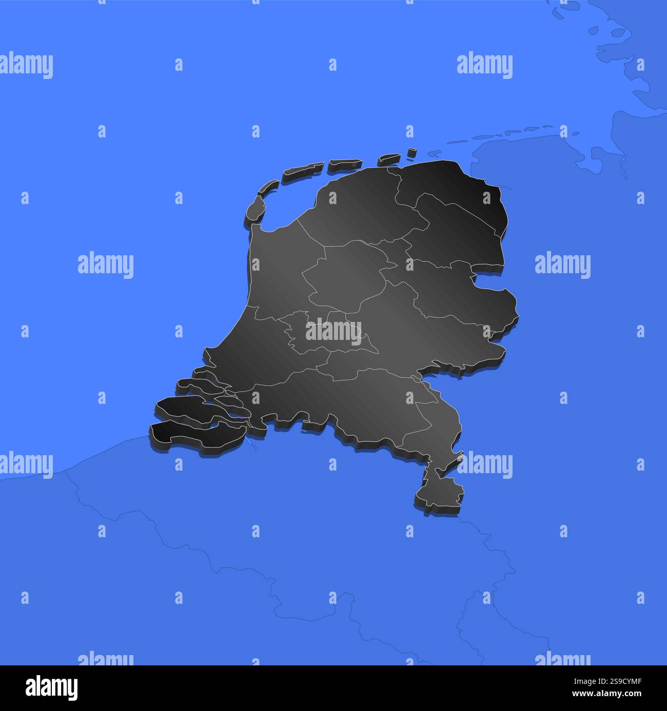 Map of Netherlands and nearby countries, Netherlands as a black piece ...