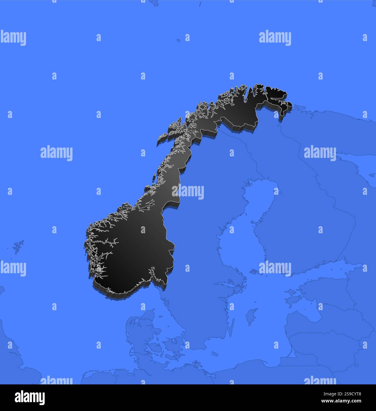 Map of Norway and nearby countries, Norway as a black piece Stock ...