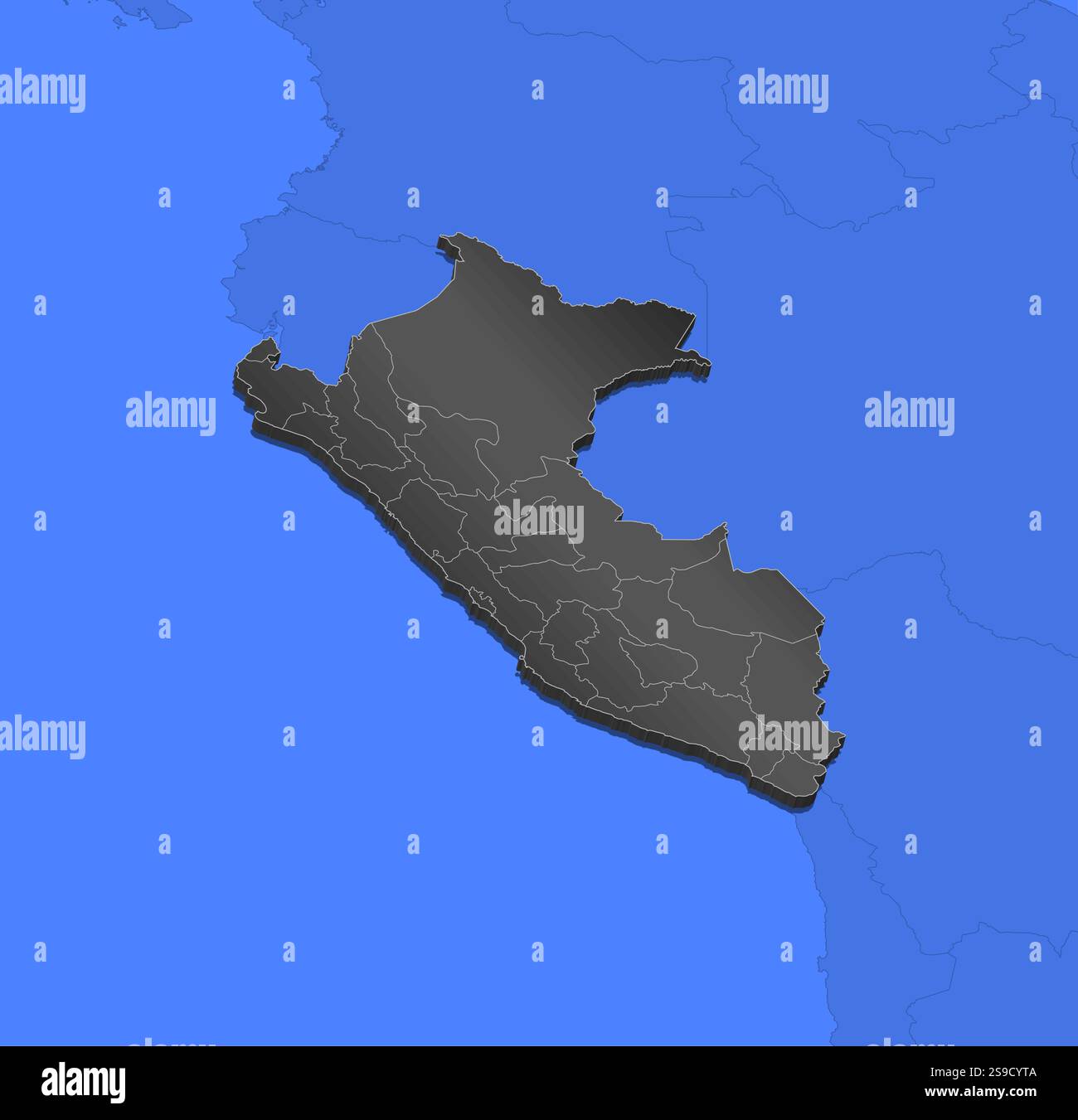 Map of Peru and nearby countries, Peru as a black piece Stock Vector ...