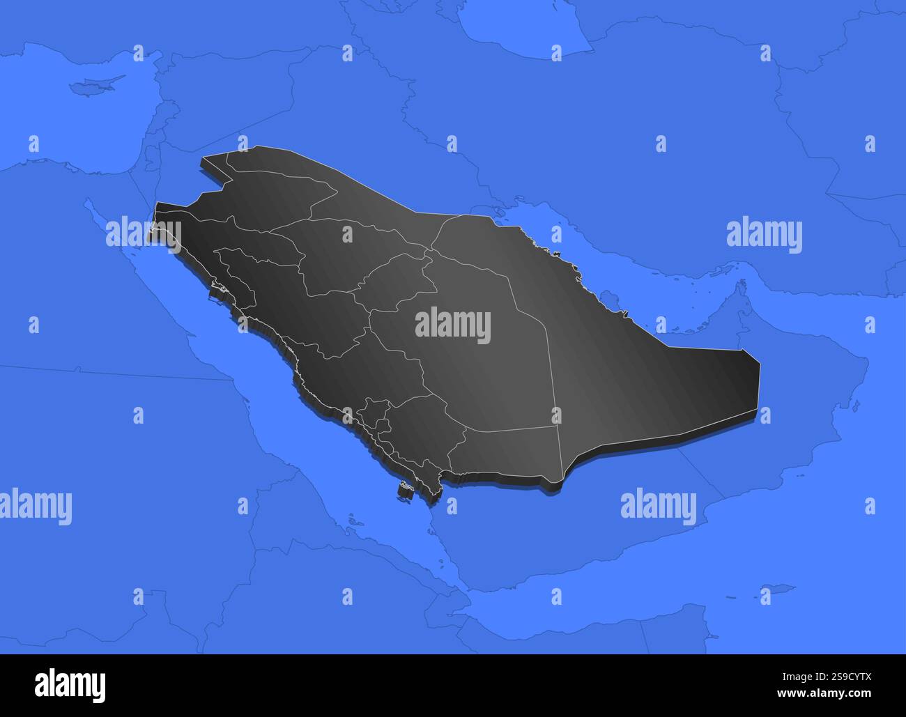 Map of Saudi Arabia and nearby countries, Saudi Arabia as a black piece ...