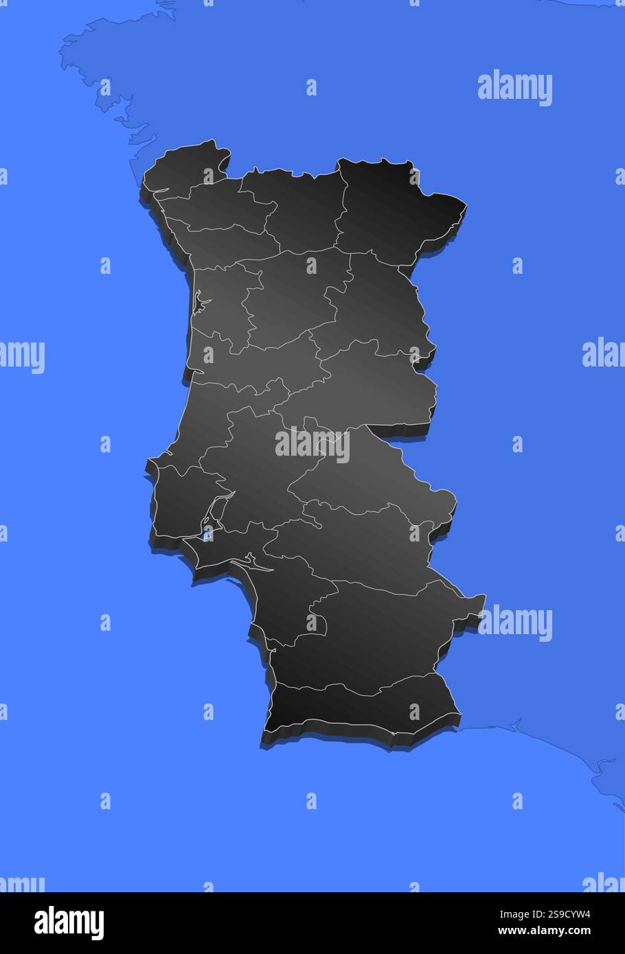 Map of Portugal and nearby countries, Portugal as a black piece Stock ...