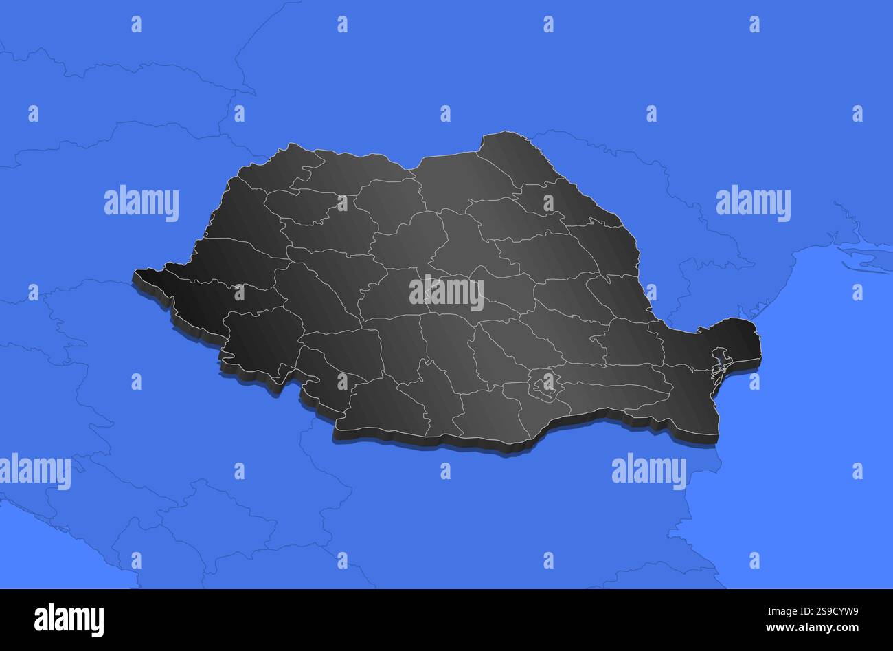 Map of Romania and nearby countries, Romania as a black piece Stock ...