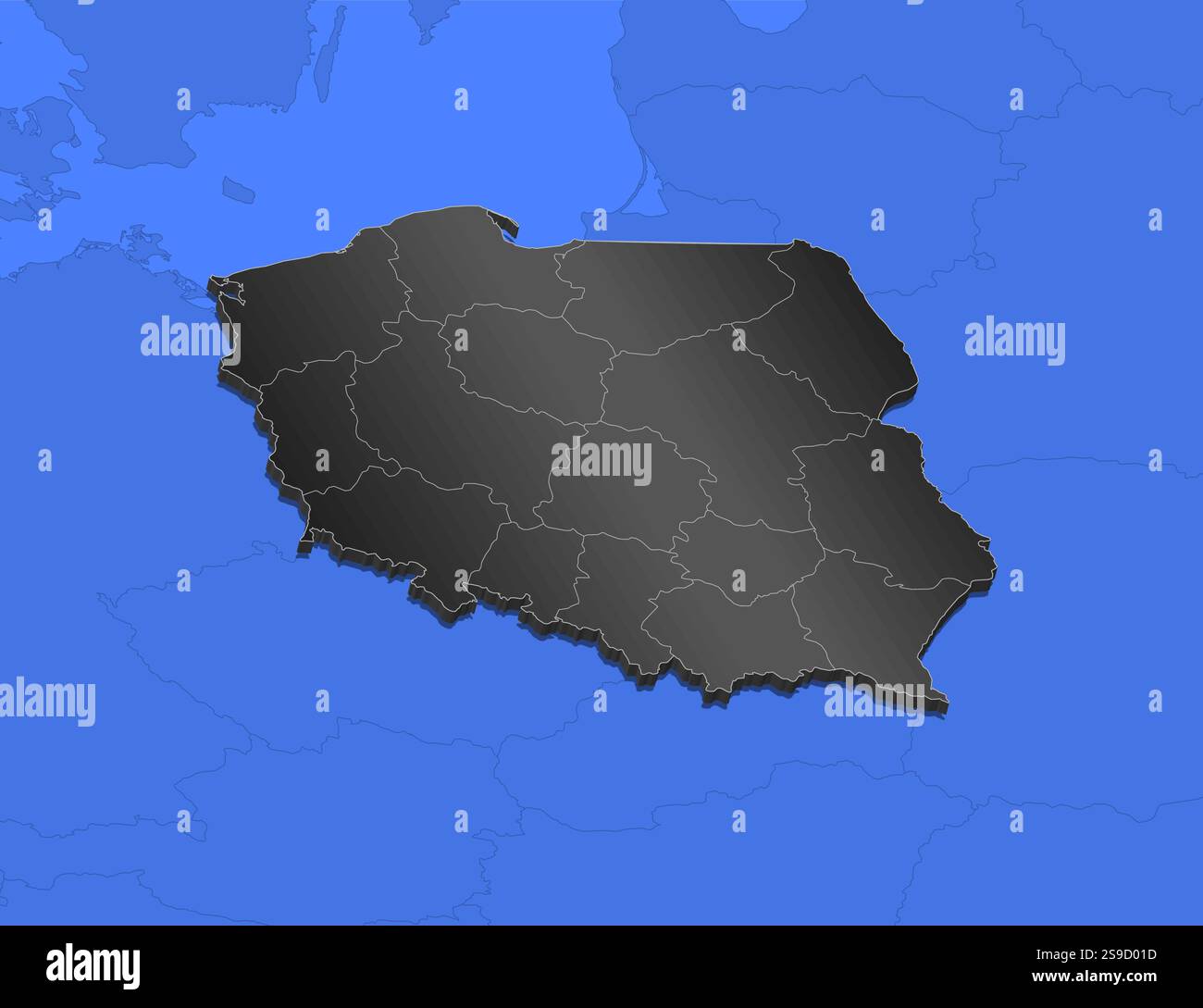 Map of Poland and nearby countries, Poland as a black piece Stock ...