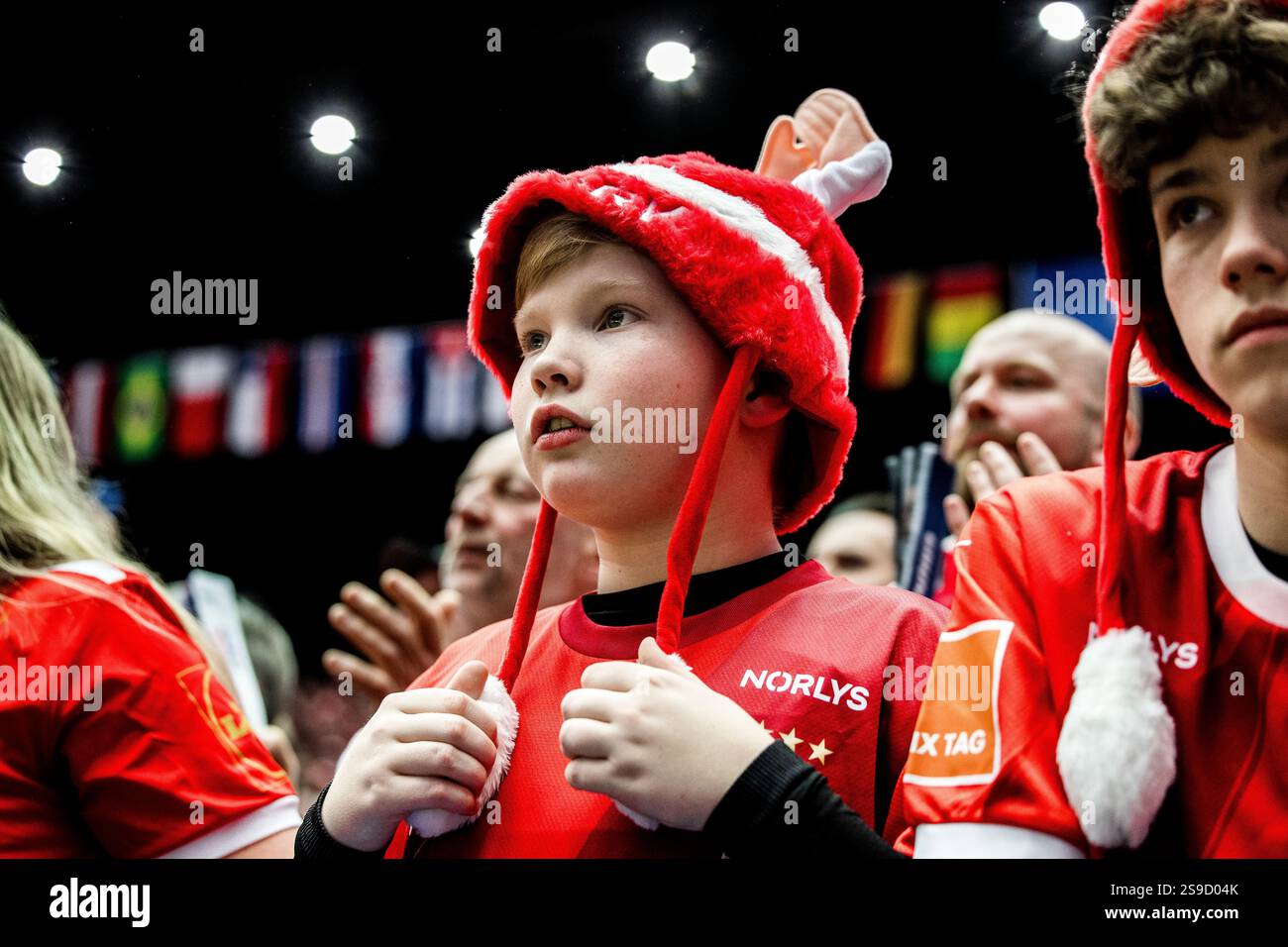 Herning, Denmark. 25th, January 2025. Danish handball fans seen on the ...