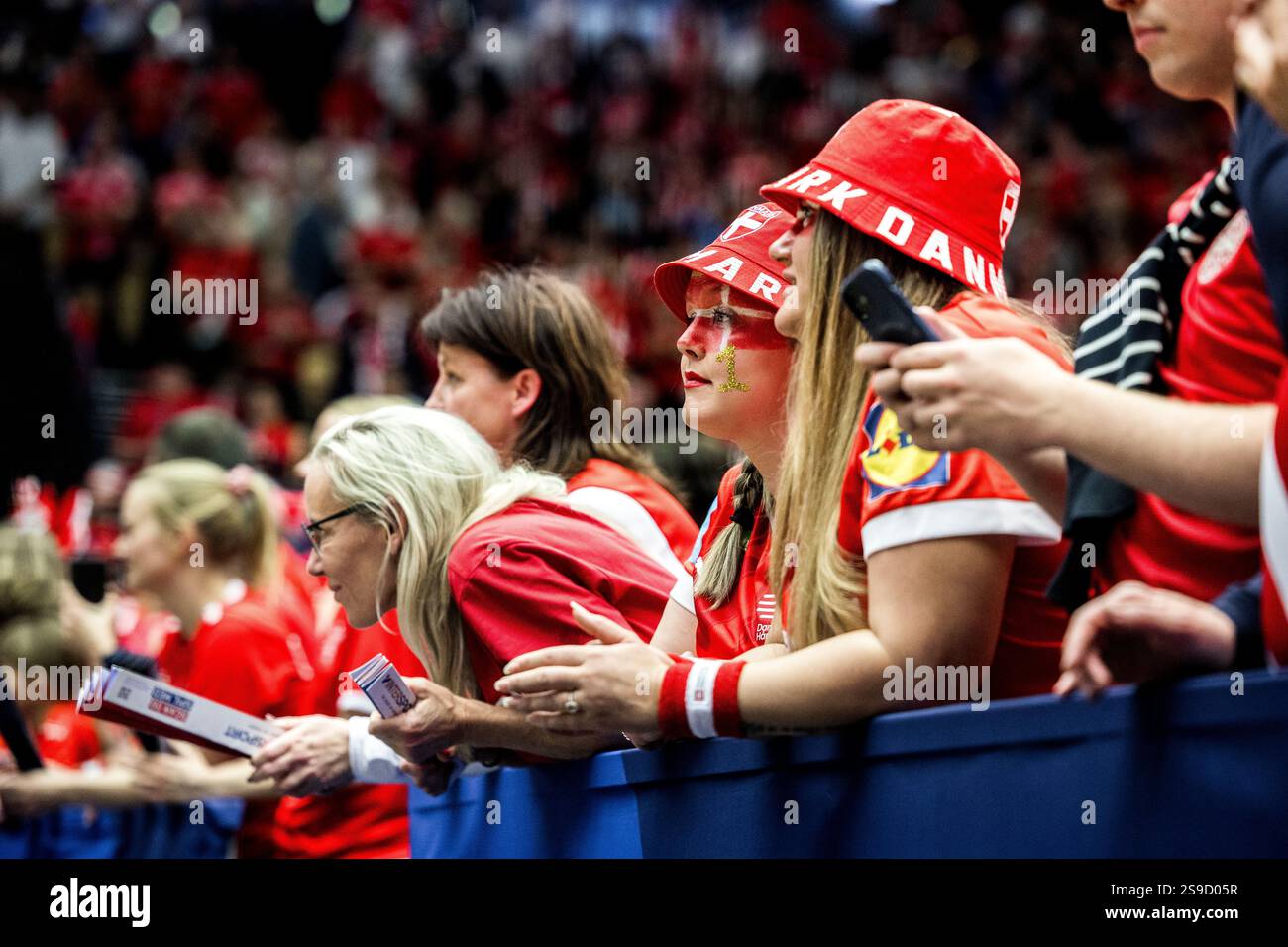 Herning, Denmark. 25th, January 2025. Danish handball fans seen on the ...