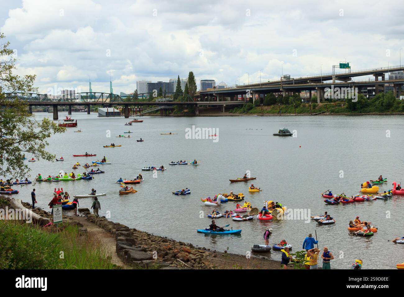 Portland, Oregon, USA- July 10, 2016: Band plays on a barge at The Big ...
