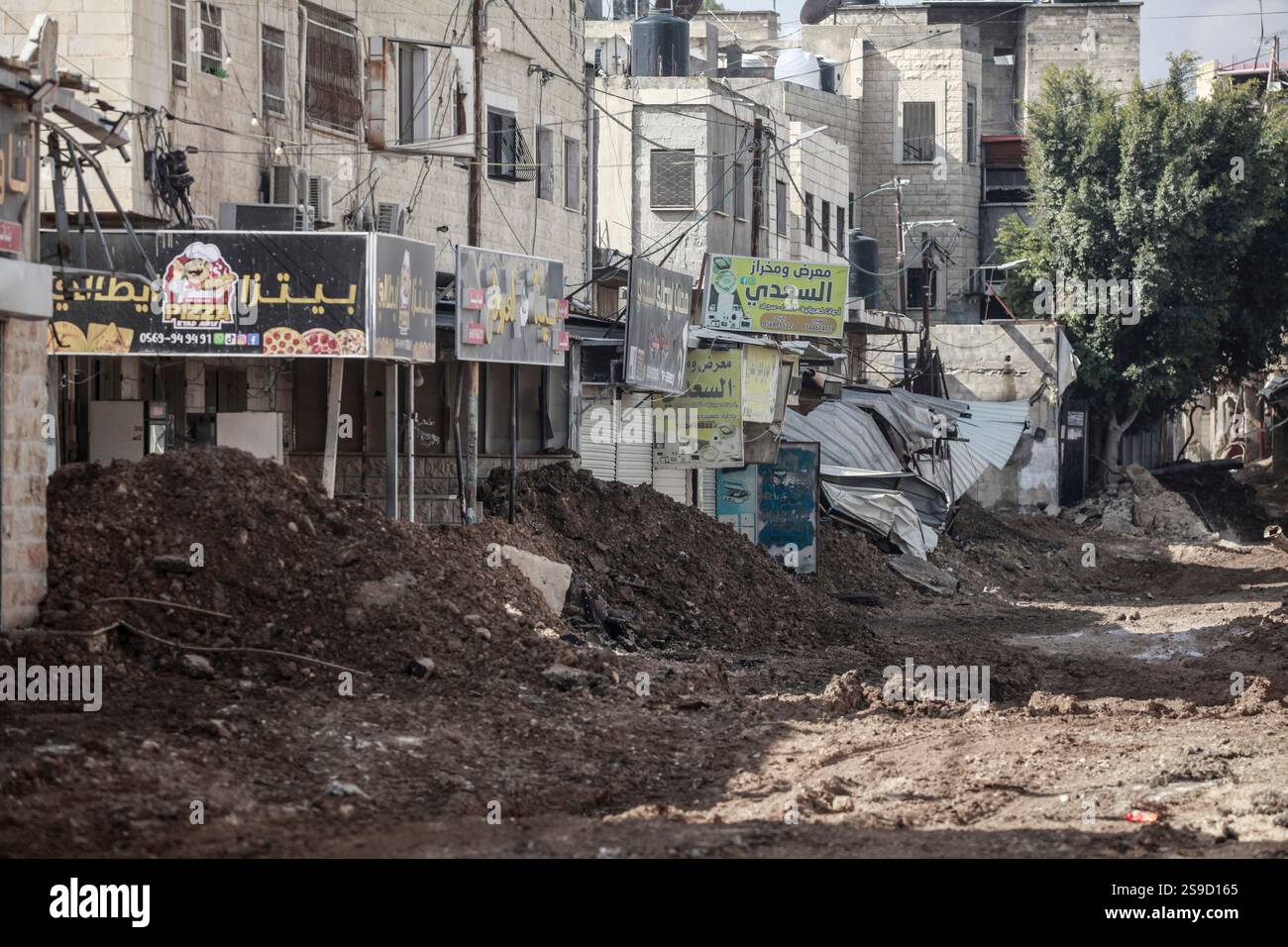 A general view of a destroyed road during an Israeli military operation ...