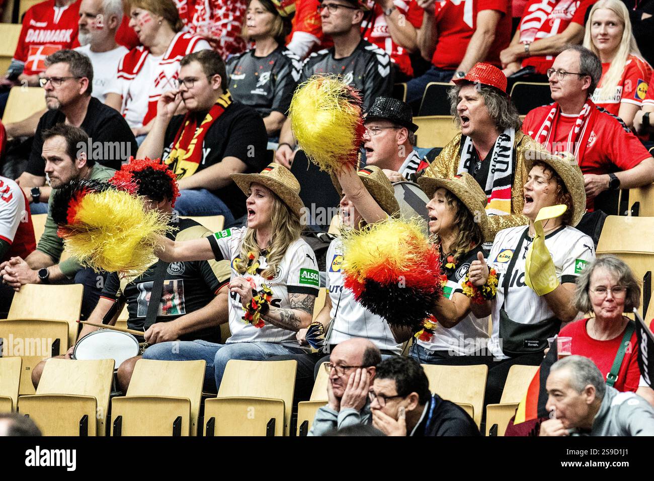 Herning, Denmark. 25th, January 2025. German handball fans seen on the ...
