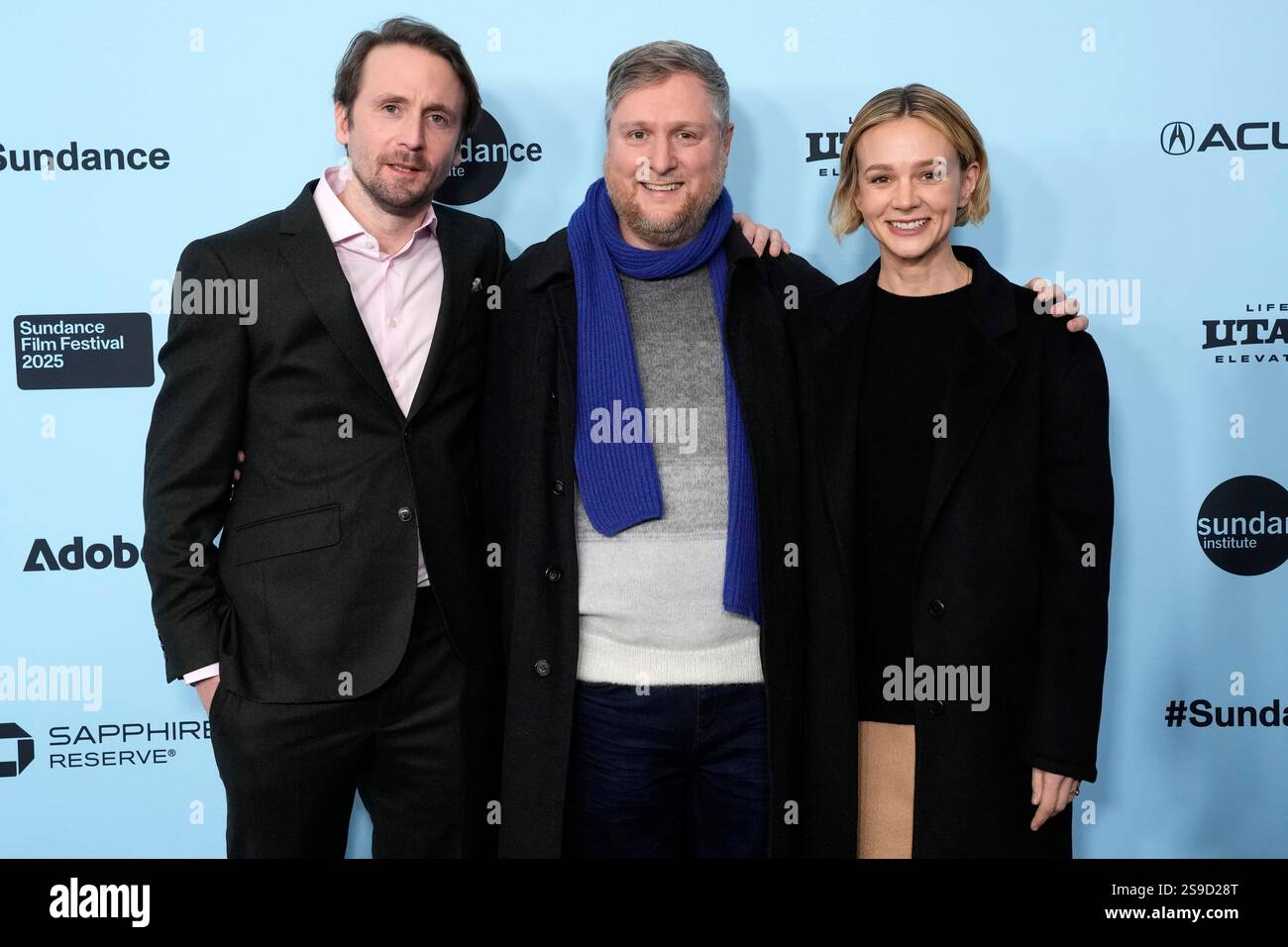 Tom Basden, from left, Tim Key and Carey Mulligan attend the premiere ...