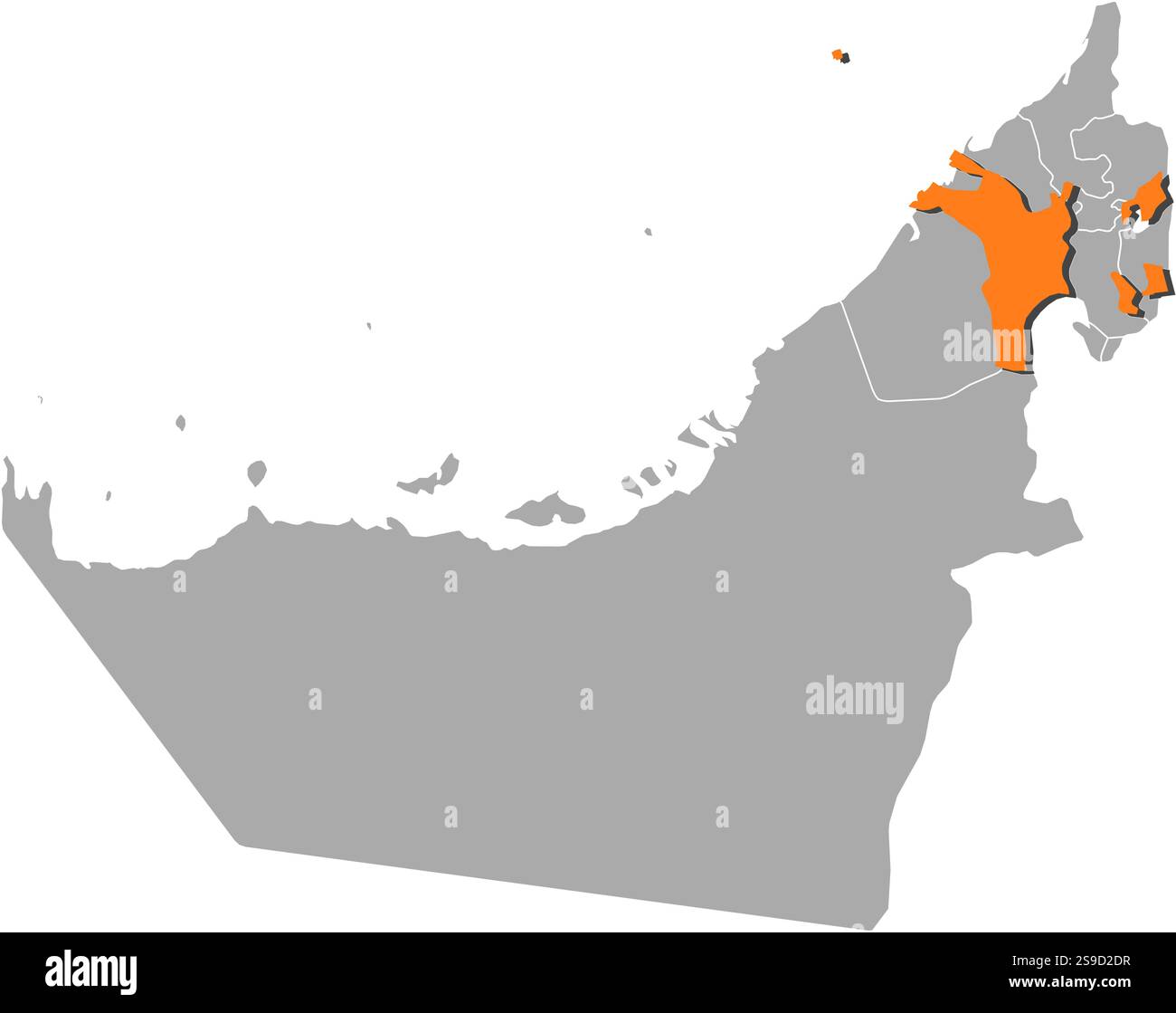 Map of United Arab Emirates with the provinces, Sharjah is highlighted ...