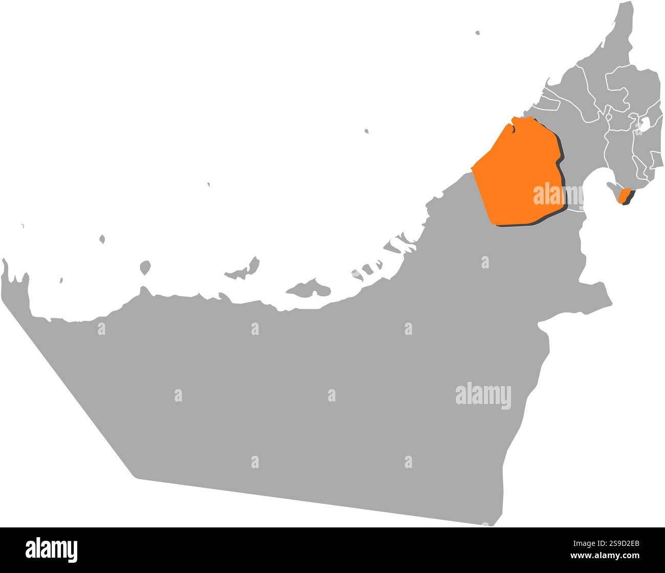 Map of United Arab Emirates with the provinces, Dubai is highlighted by ...