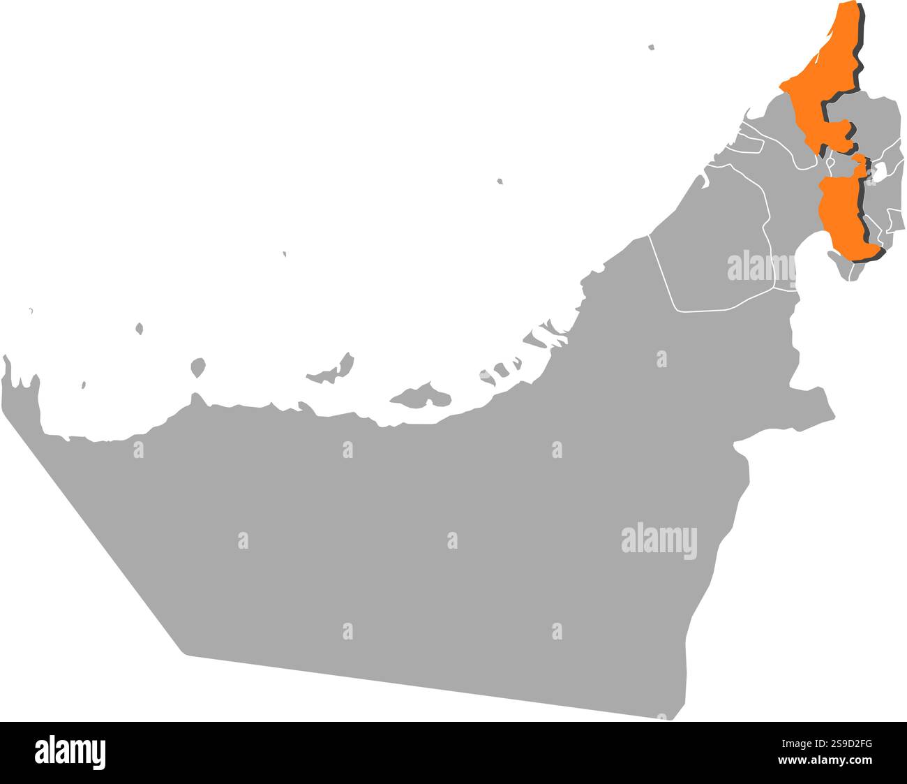 Map of United Arab Emirates with the provinces, Ras al-Khaimah is ...