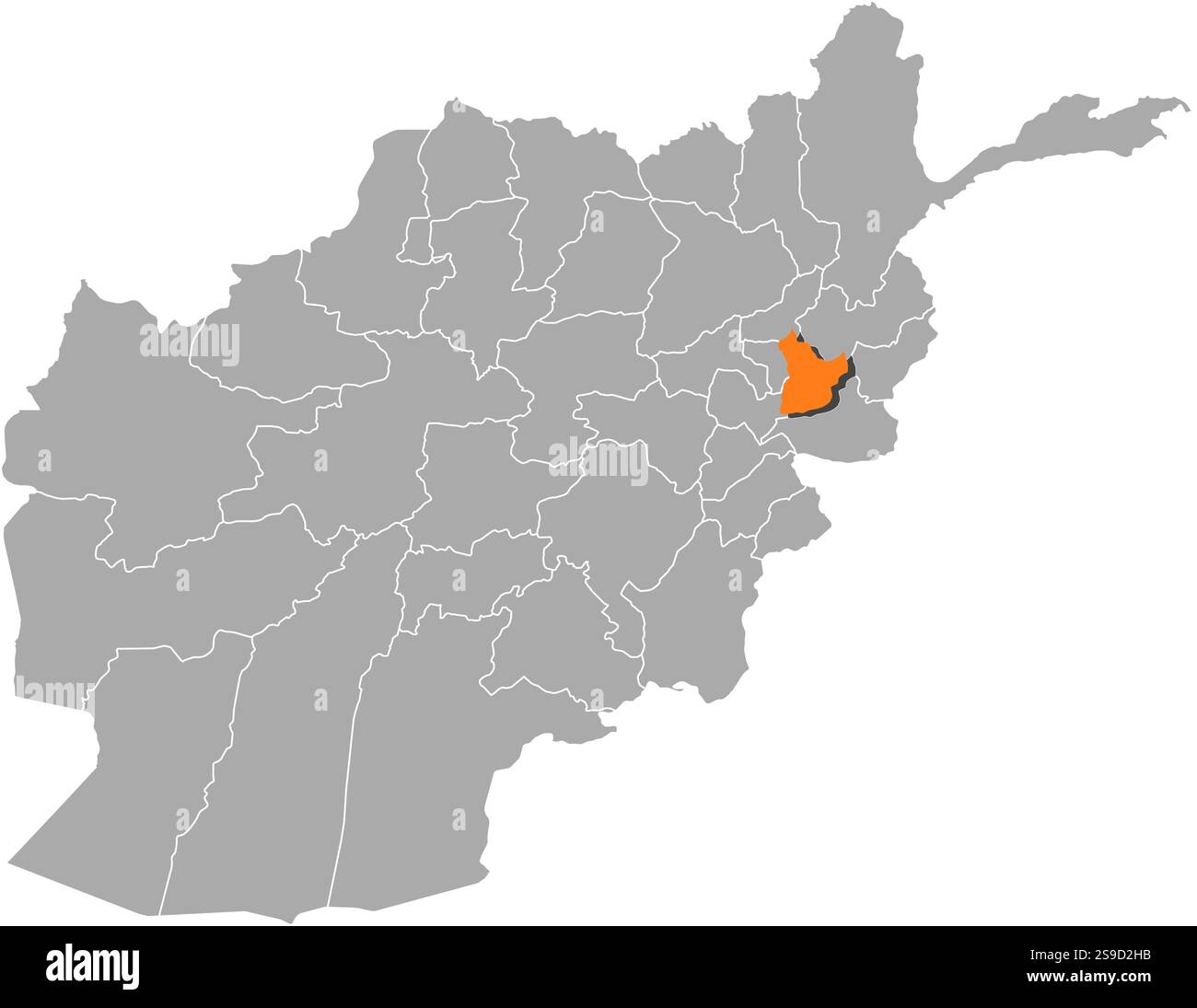 Map of Afghanistan with the provinces, Laghman is highlighted by orange ...