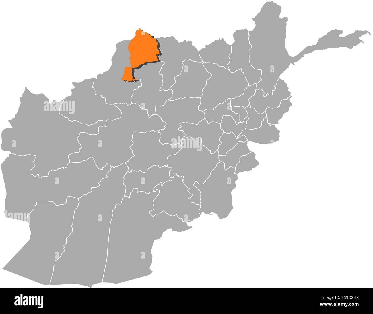 Map of Afghanistan with the provinces, Jowzjan is highlighted by orange ...