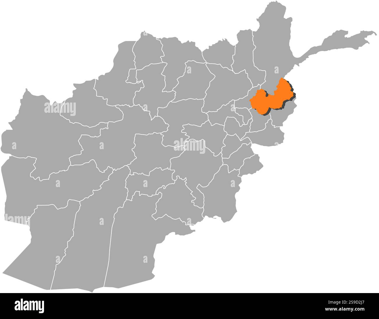 Map of Afghanistan with the provinces, Nuristan is highlighted by ...