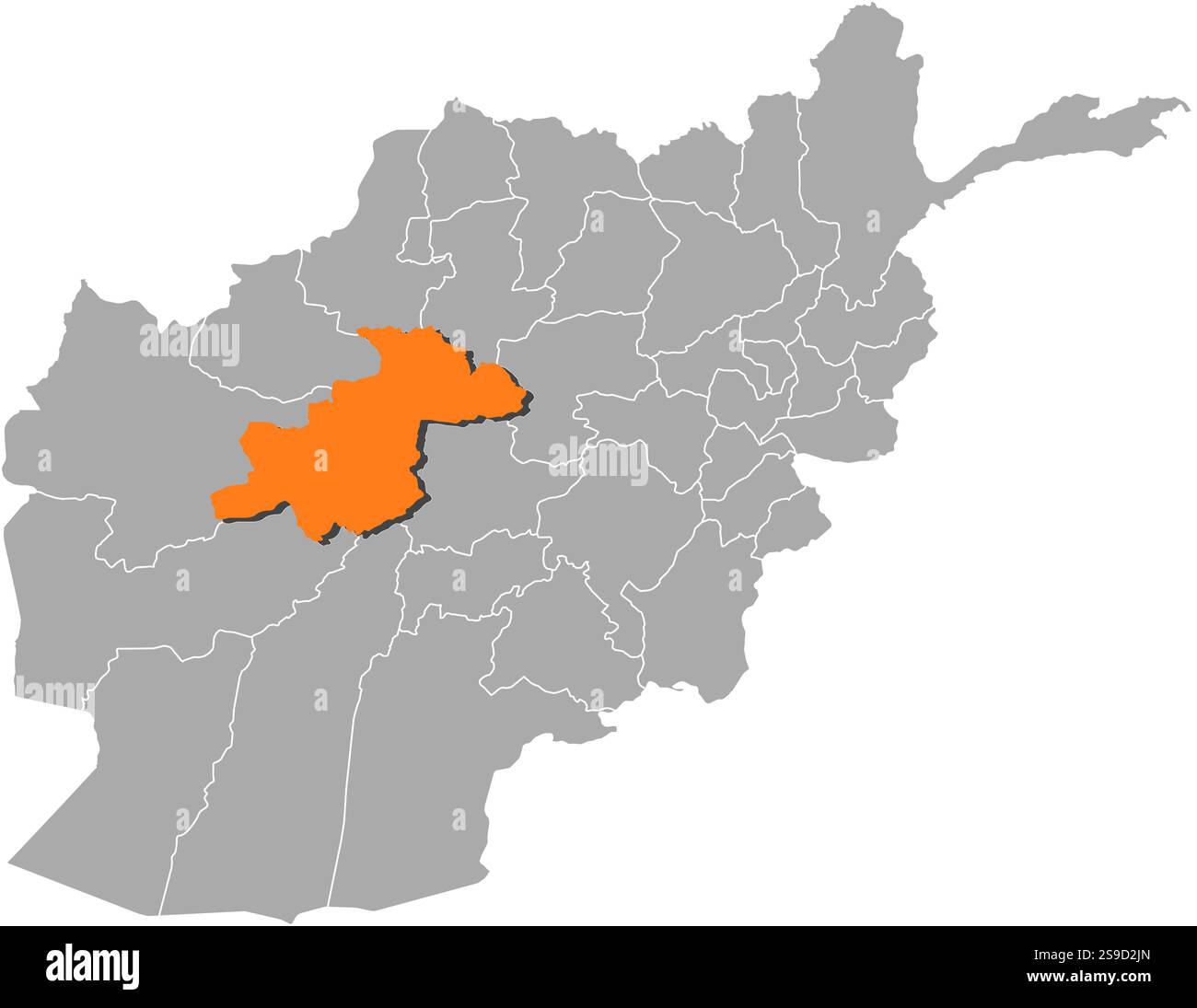 Map of Afghanistan with the provinces, Ghor is highlighted by orange ...