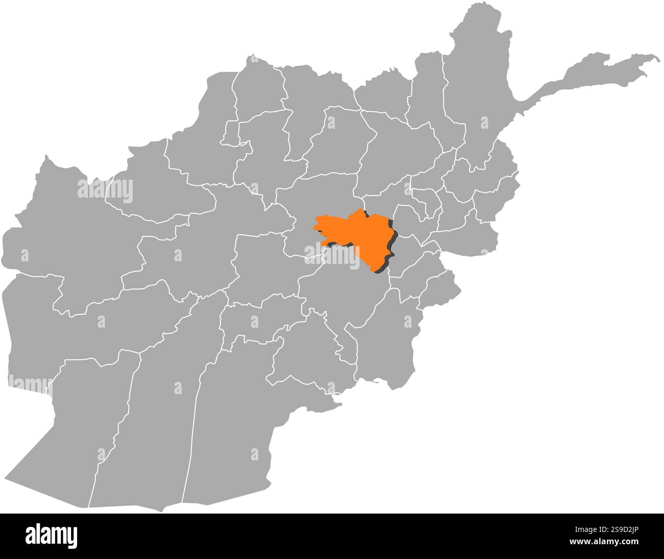 Map of Afghanistan with the provinces, Wardak is highlighted by orange ...