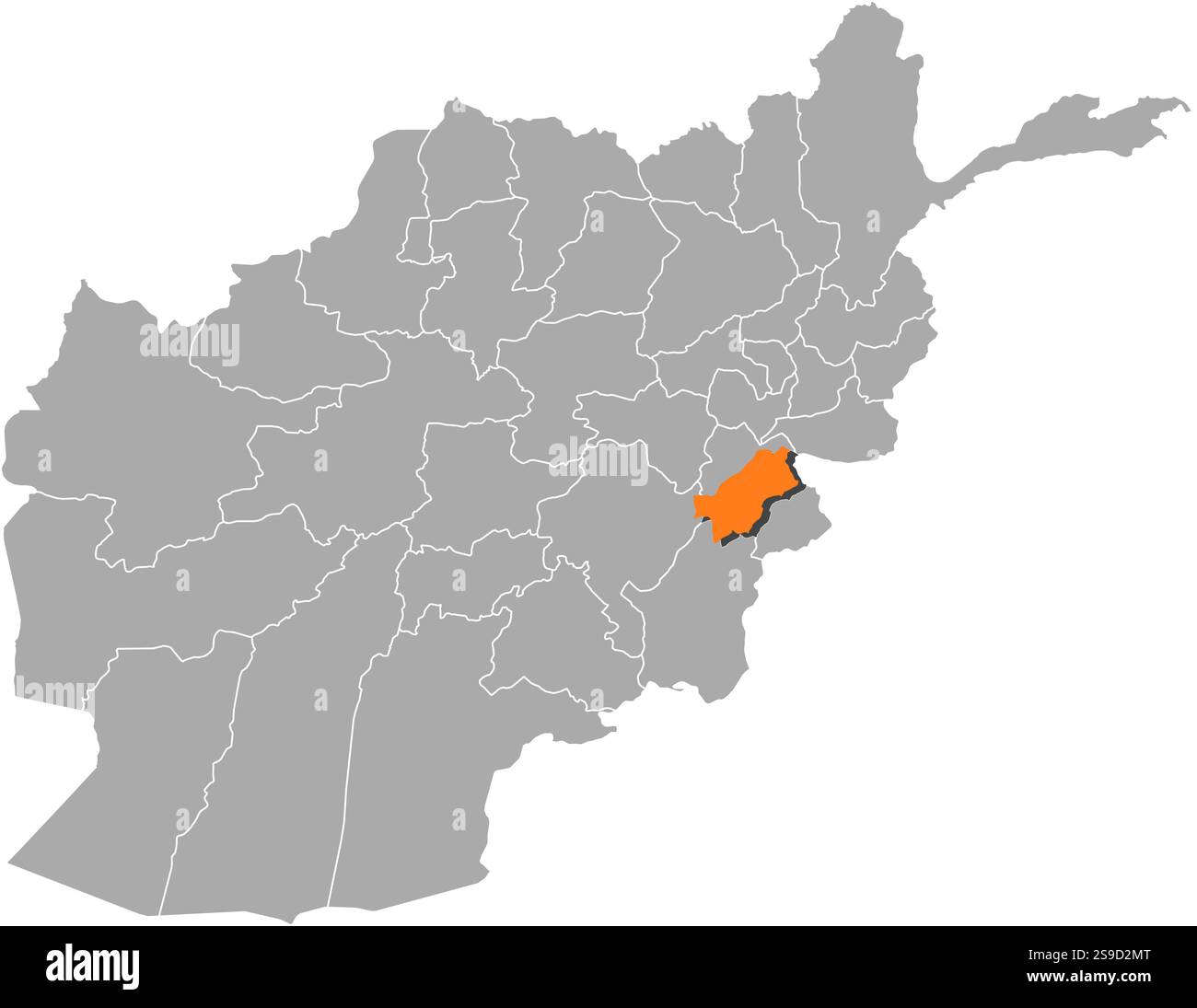 Map of Afghanistan with the provinces, Paktia is highlighted by orange ...