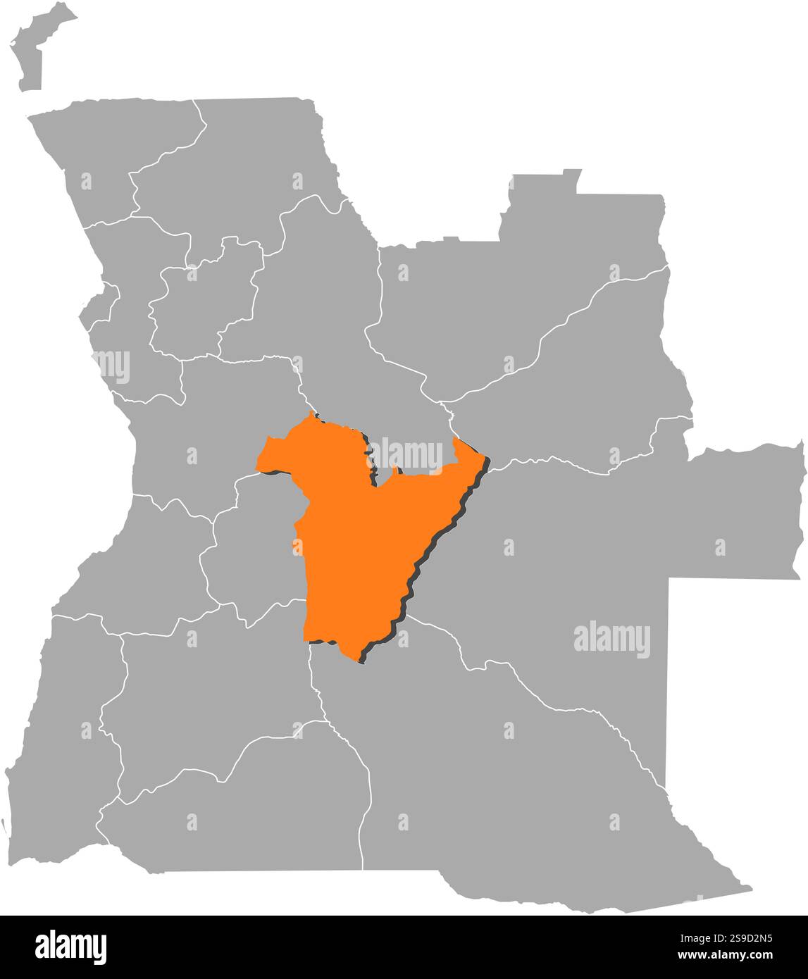 Map of Angola with the provinces, Bié is highlighted by orange Stock ...