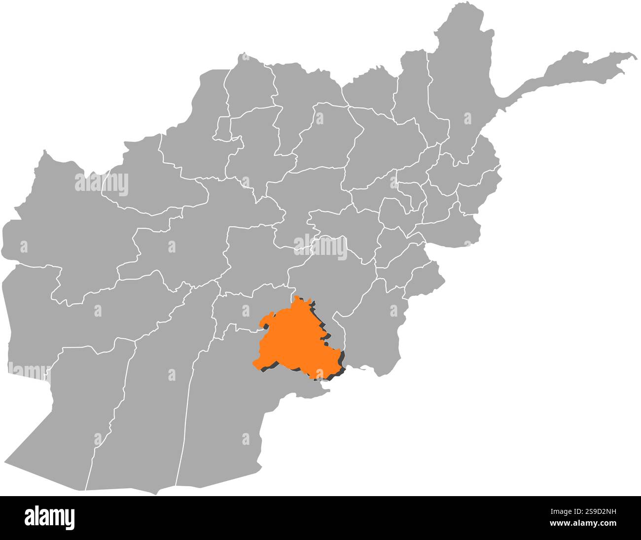 Map of Afghanistan with the provinces, Zabul is highlighted by orange ...