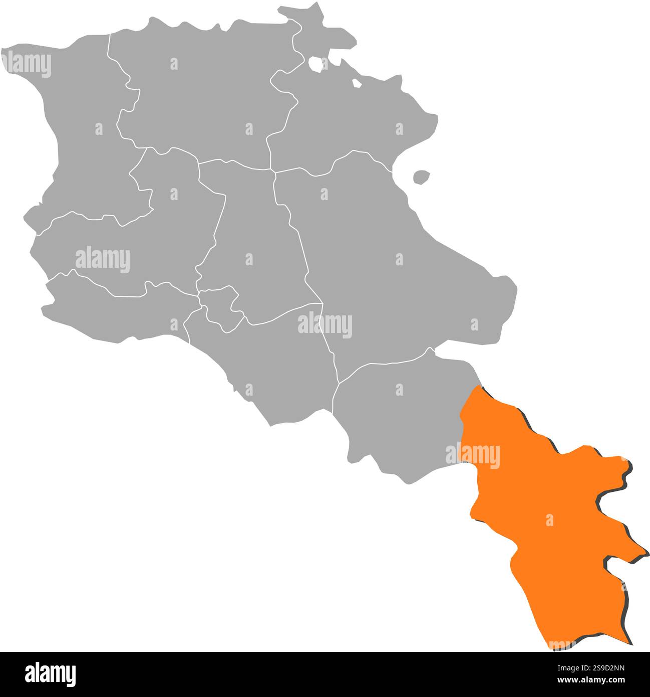 Map of Armenia with the provinces, Syunik is highlighted by orange ...