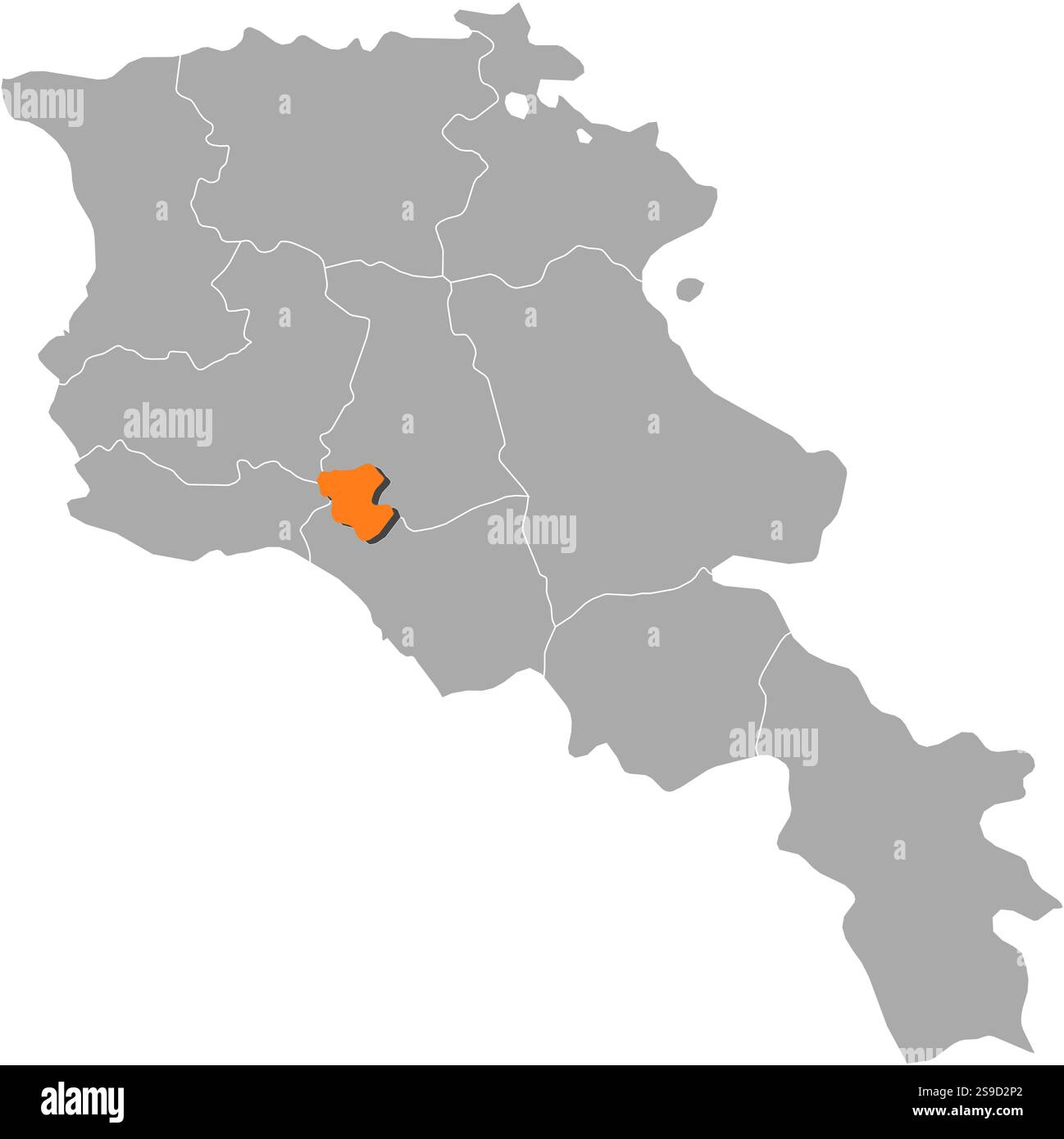 Map of Armenia with the provinces, Yerevan is highlighted by orange ...