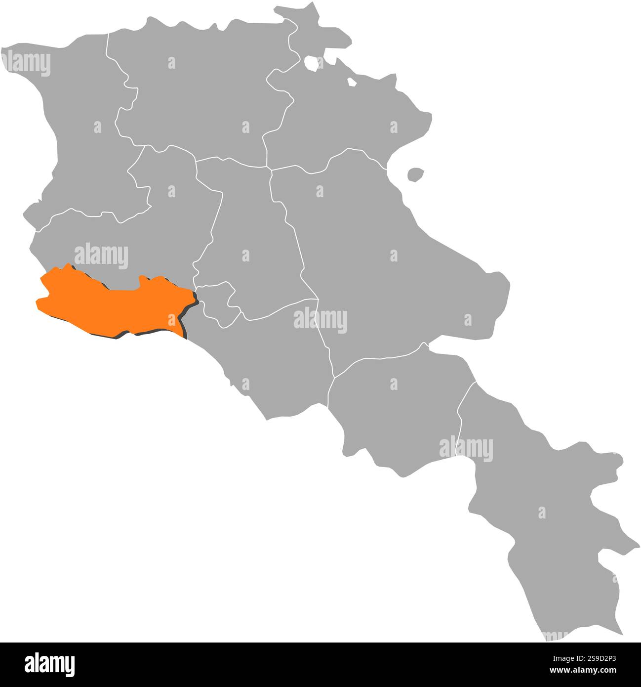 Map of Armenia with the provinces, Armavir is highlighted by orange ...