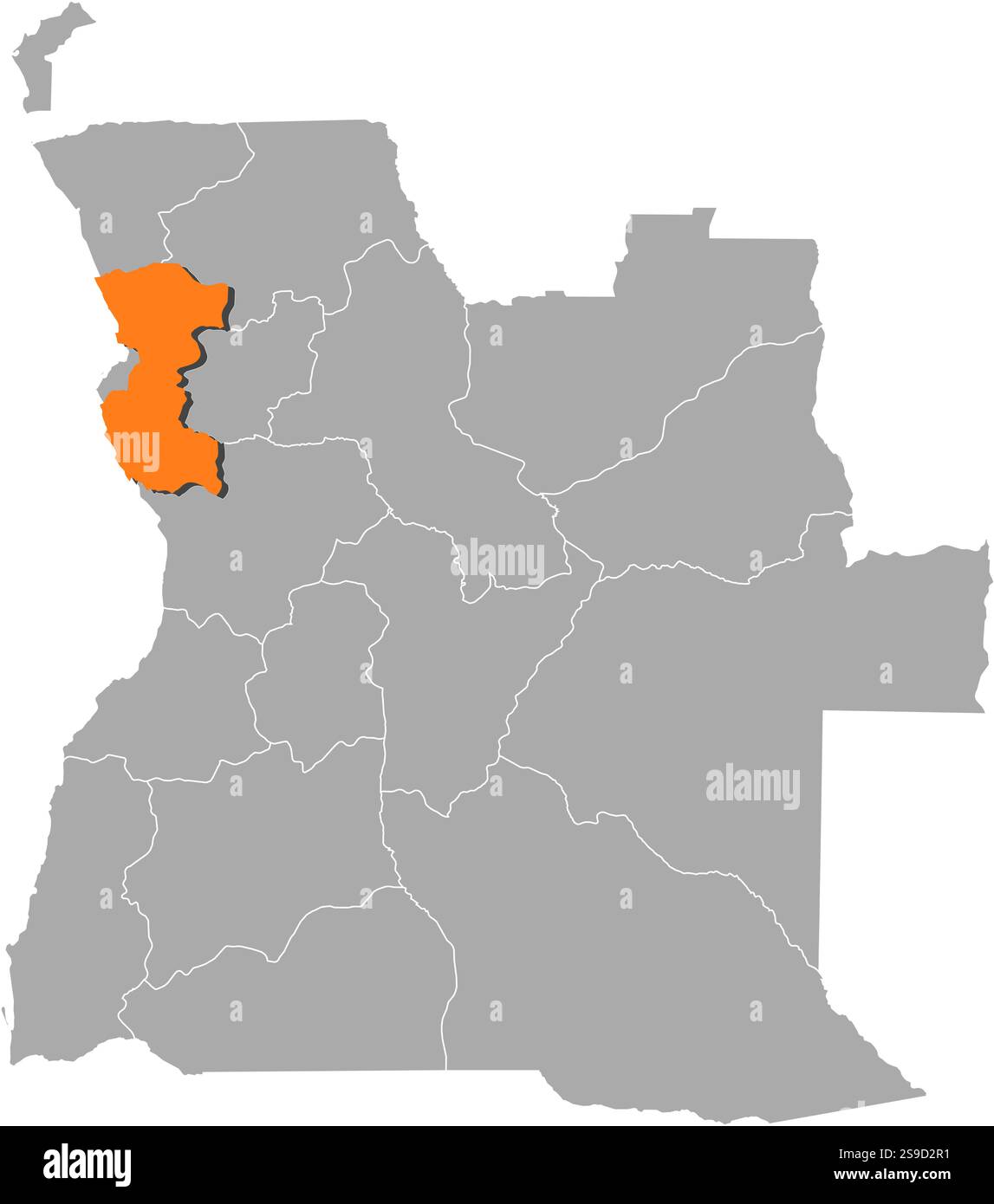 Map of Angola with the provinces, Bengo is highlighted by orange Stock ...
