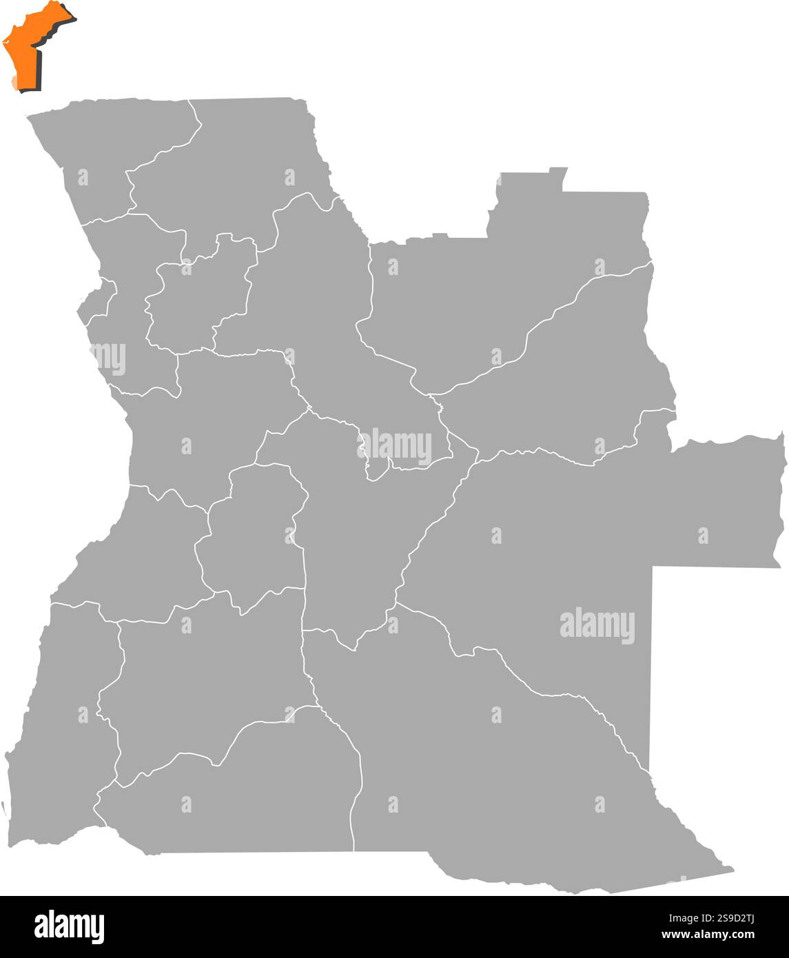 Map of Angola with the provinces, Cabinda is highlighted by orange ...