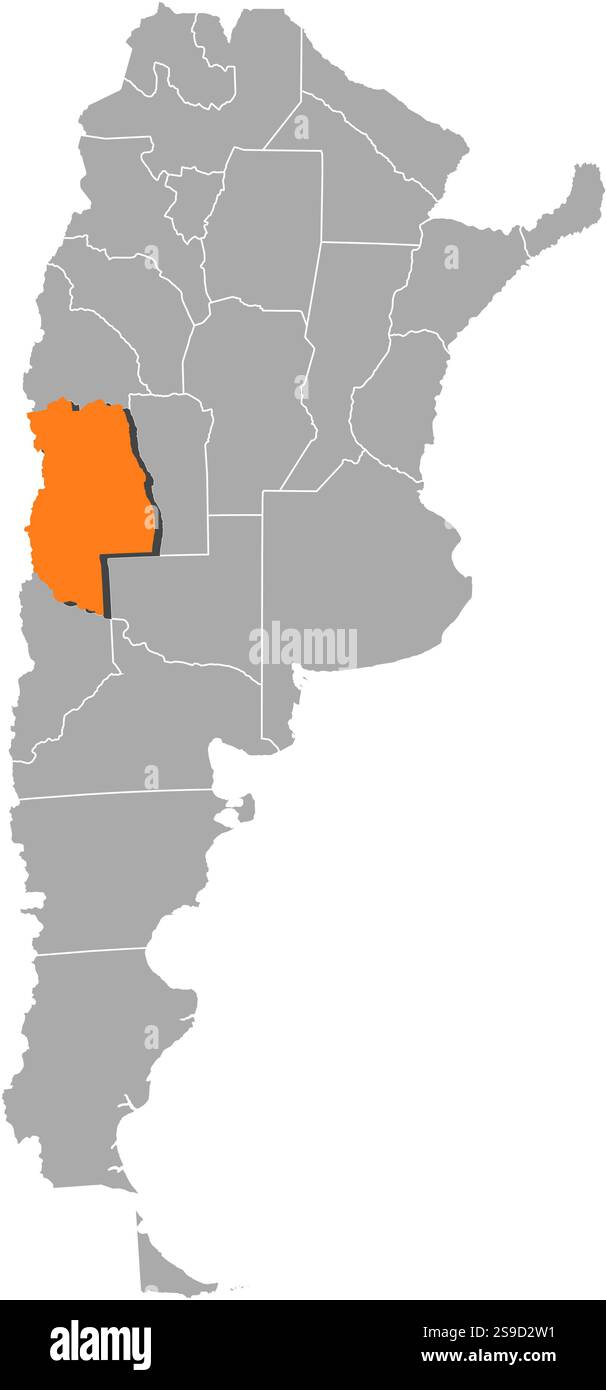 Map of Argentina with the provinces, Mendoza is highlighted by orange ...
