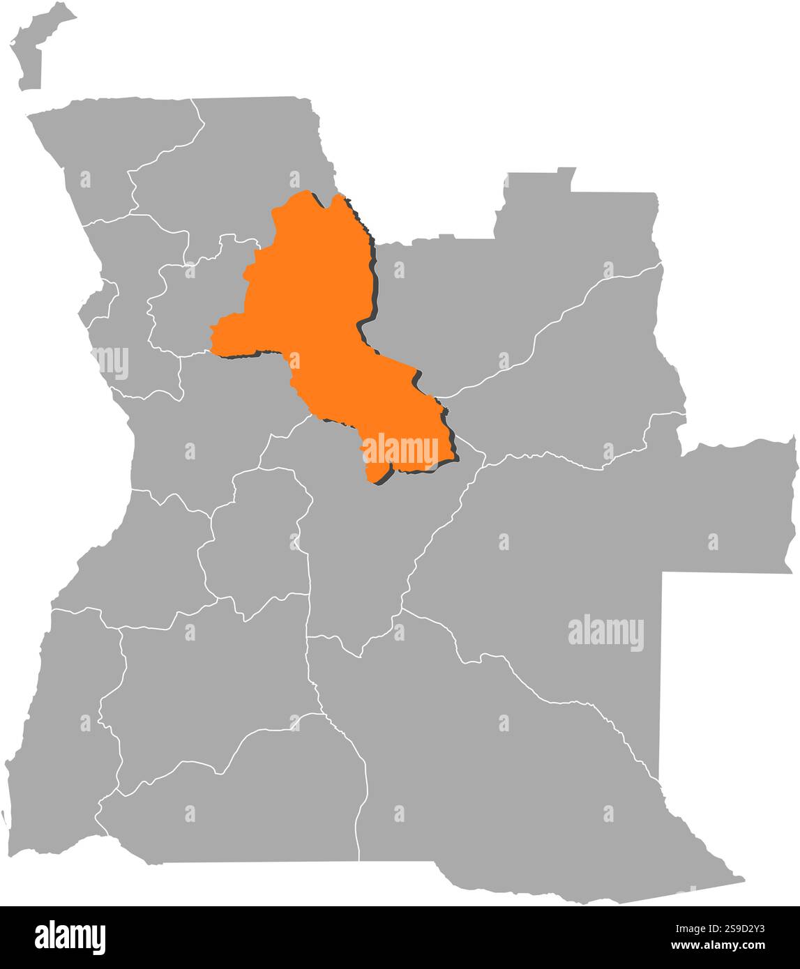 Map of Angola with the provinces, Malanje is highlighted by orange ...
