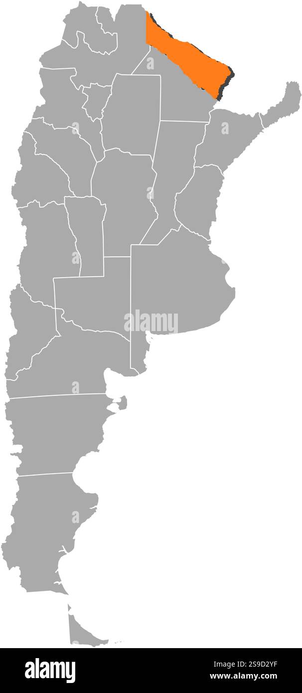 Map of Argentina with the provinces, Formosa is highlighted by orange ...