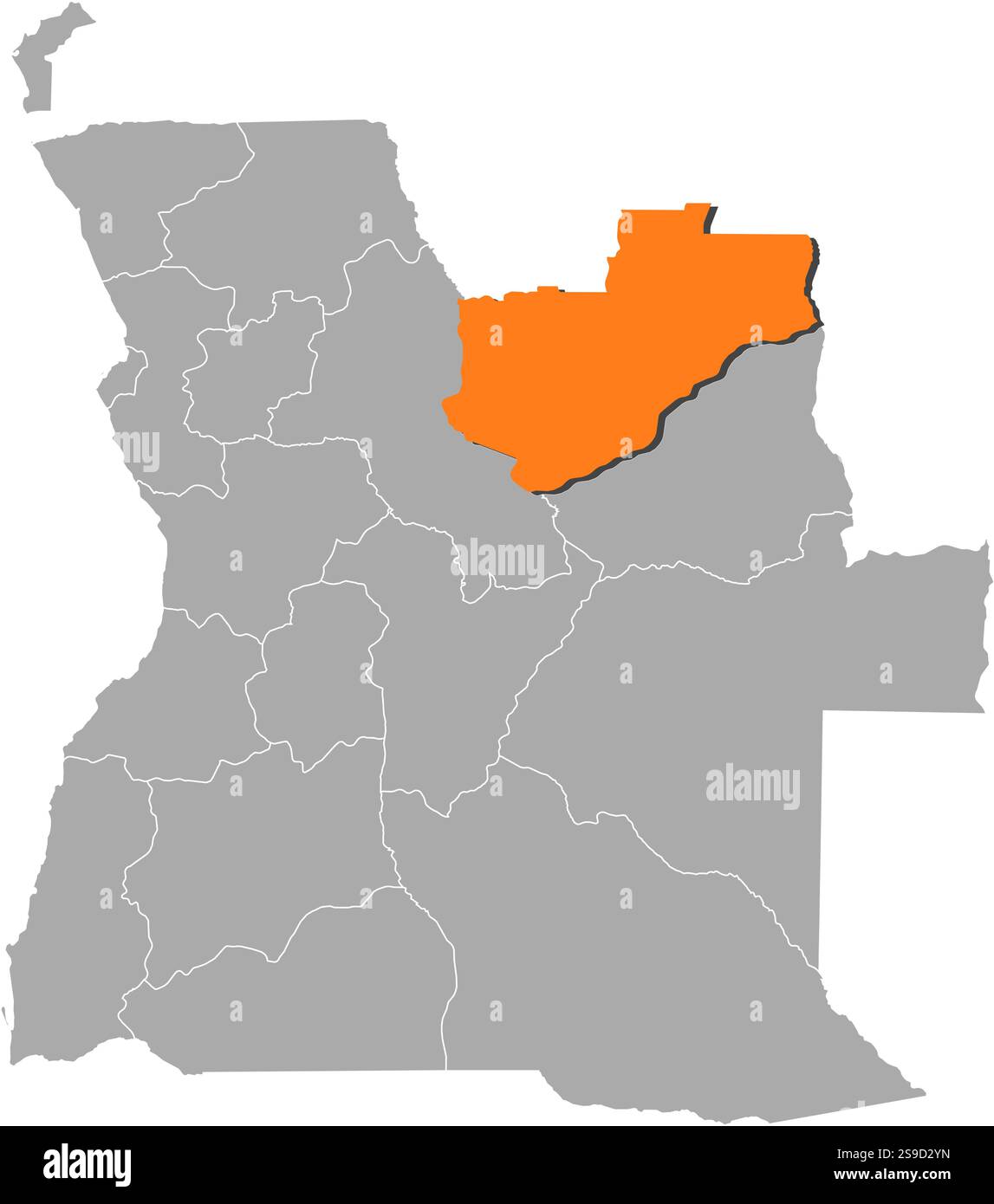 Map of Angola with the provinces, Lunda Norte is highlighted by orange Stock Vector Image & Art ...