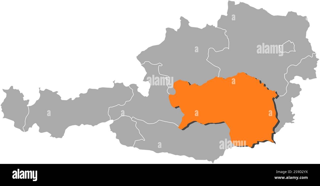 Map of Austria with the provinces, Styria is highlighted by orange ...