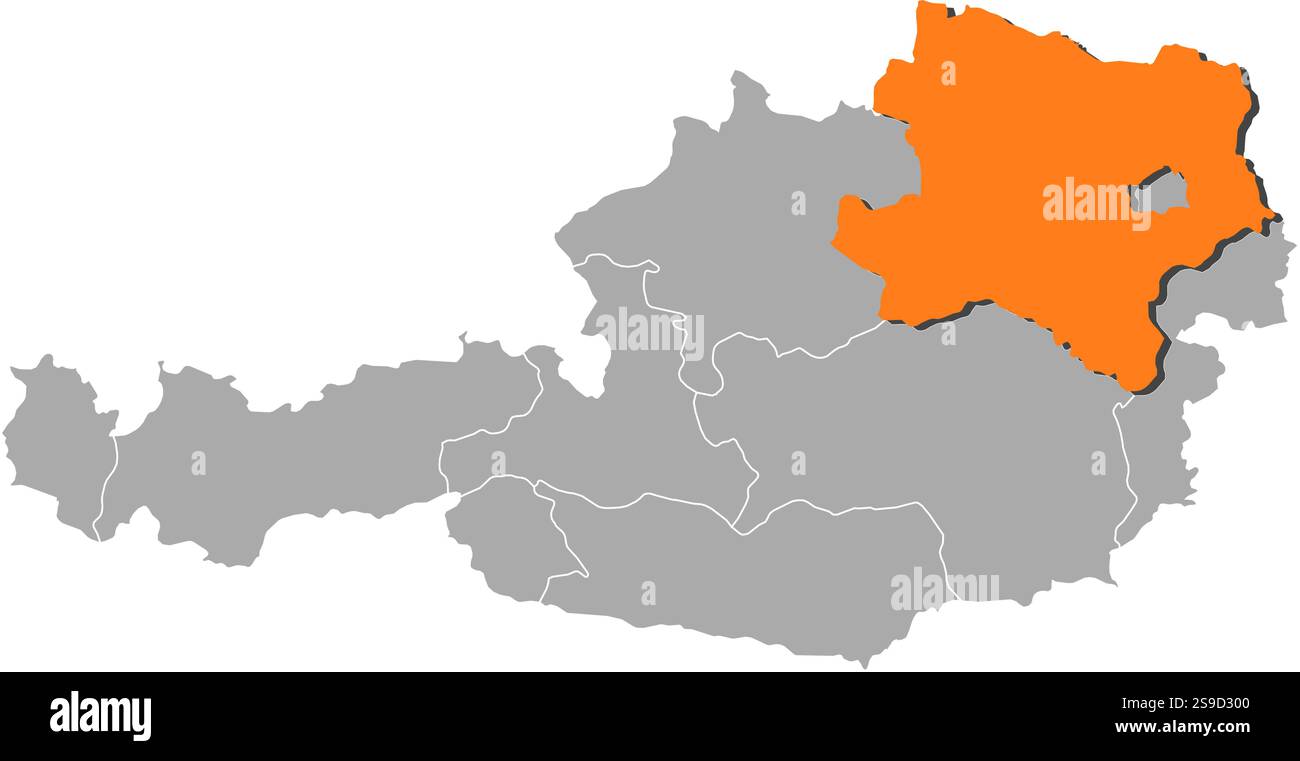 Map of Austria with the provinces, Lower Austria is highlighted by ...