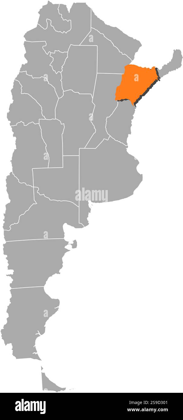 Map of Argentina with the provinces, Corrientes is highlighted by ...