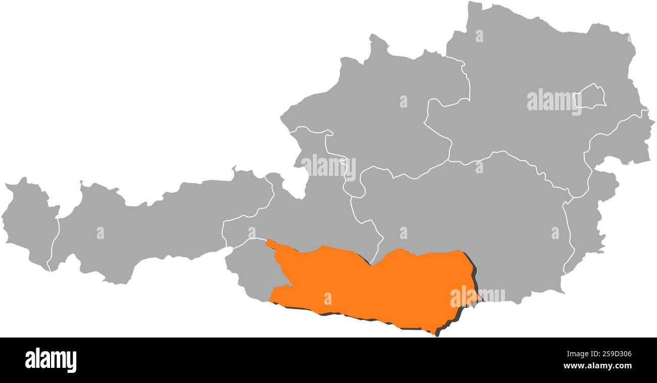 Map of Austria with the provinces, Carinthia is highlighted by orange ...