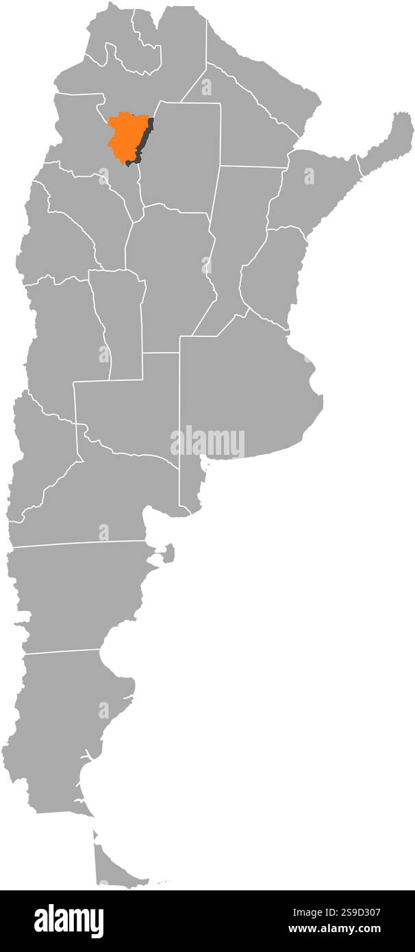 Map of Argentina with the provinces, Tucumán is highlighted by orange ...