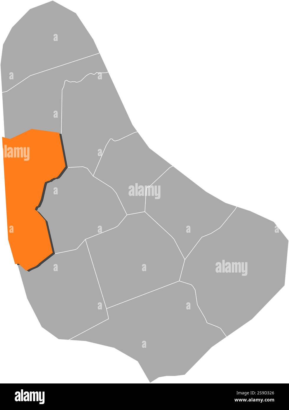 Map of Barbados with the provinces, Saint James is highlighted by ...