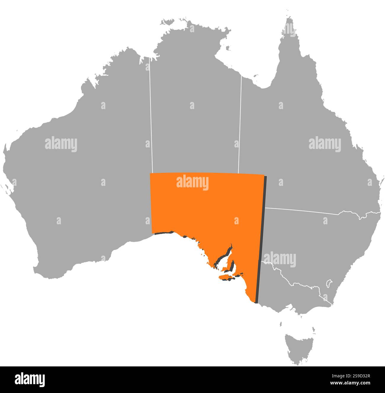 Map of Australia with the provinces, South Australia is highlighted by ...