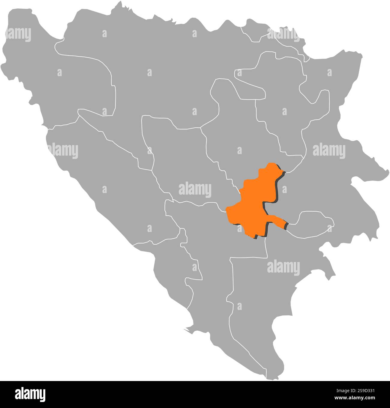 Map of Bosnia and Herzegovina with the provinces, Sarajevo is ...