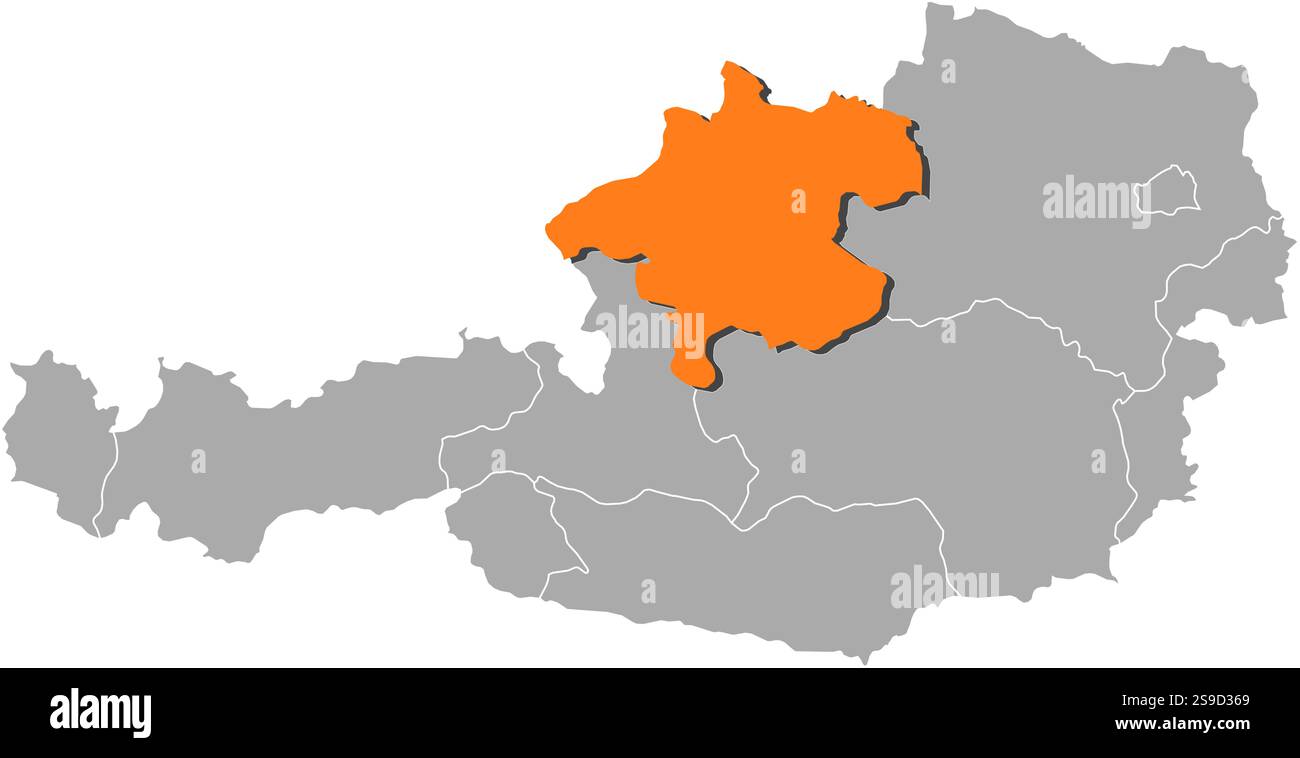 Map of Austria with the provinces, Upper Austria is highlighted by ...