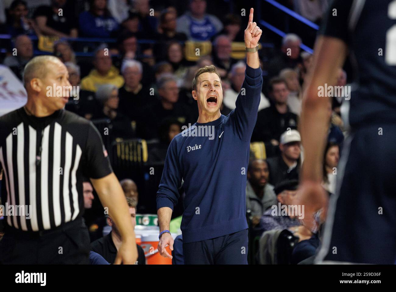 Duke head coach Jon Scheyer directs his team during the first half of ...