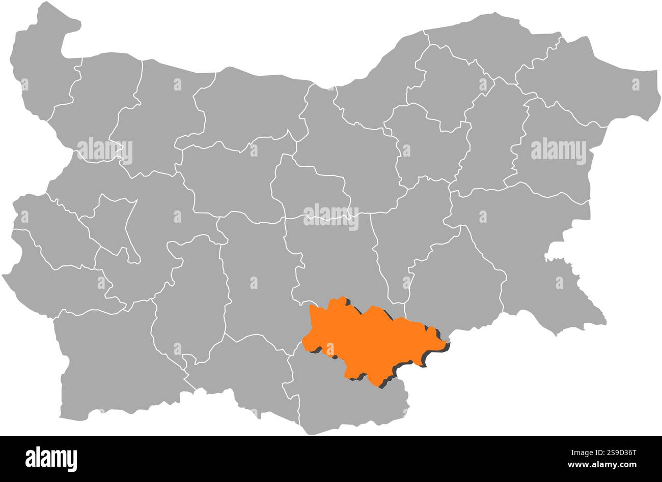 Map of Bulgaria with the provinces, Haskovo is highlighted by orange ...