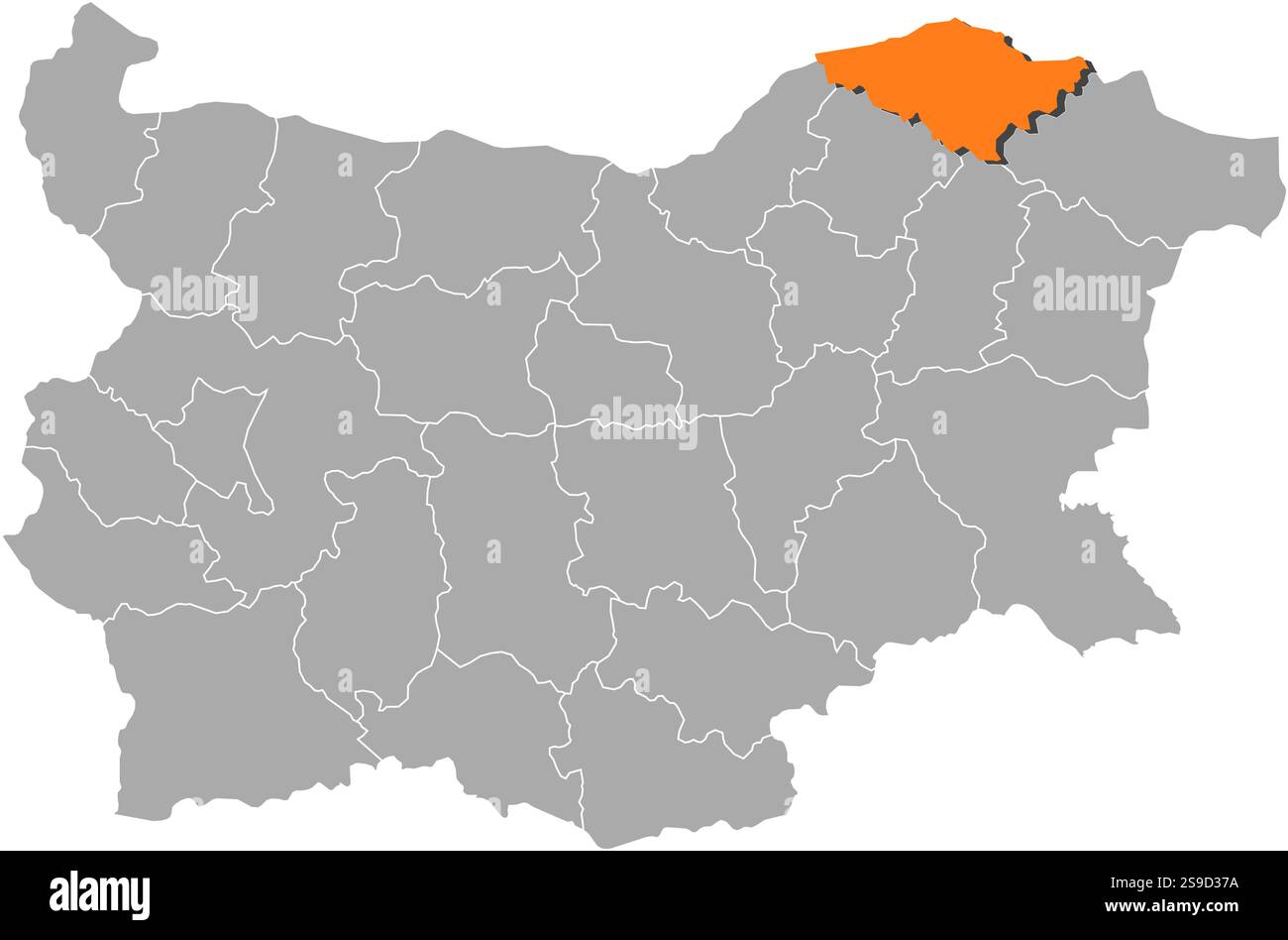 Map of Bulgaria with the provinces, Silistra is highlighted by orange ...