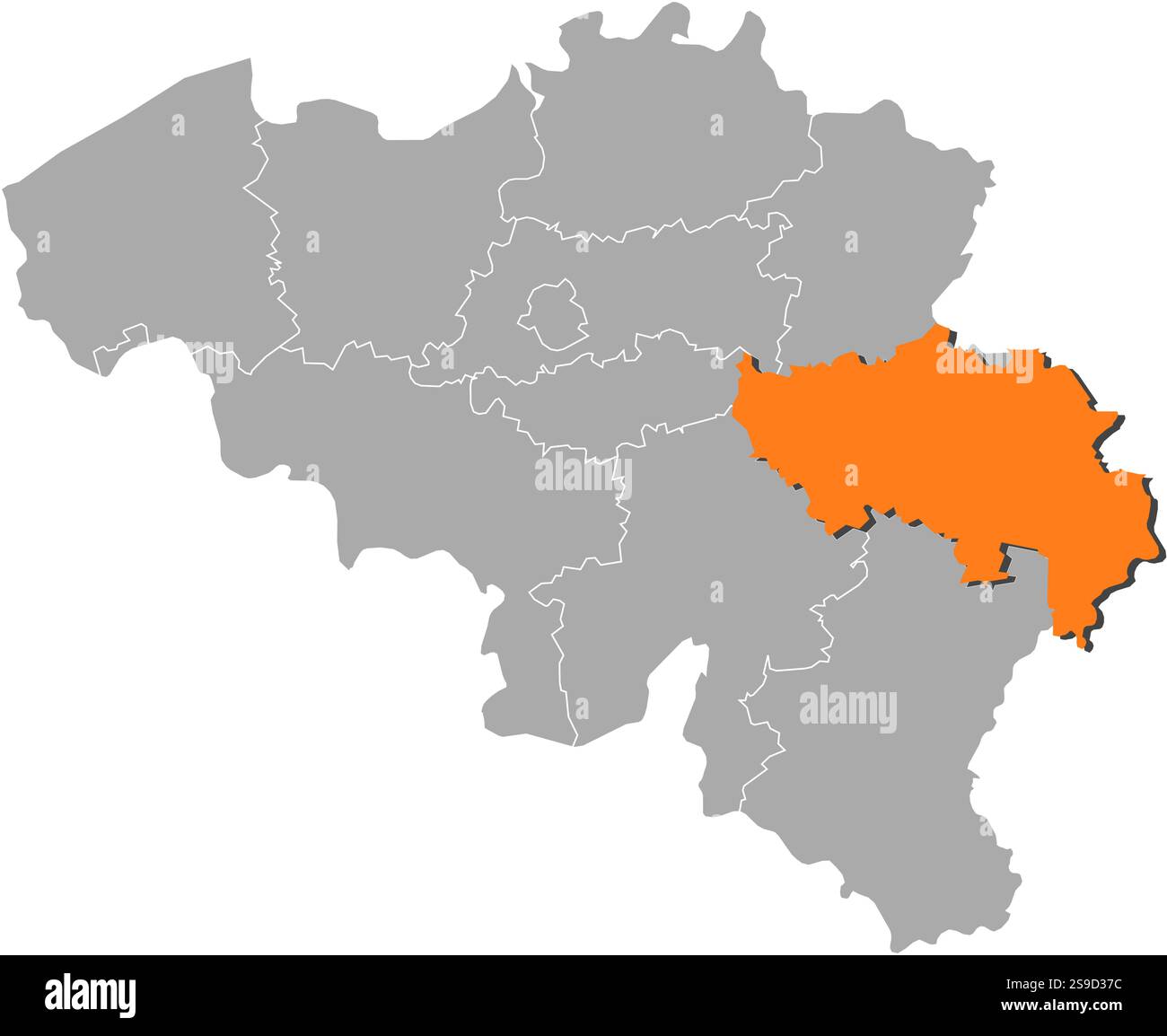 Map of Belgium with the provinces, Liège is highlighted by orange Stock ...